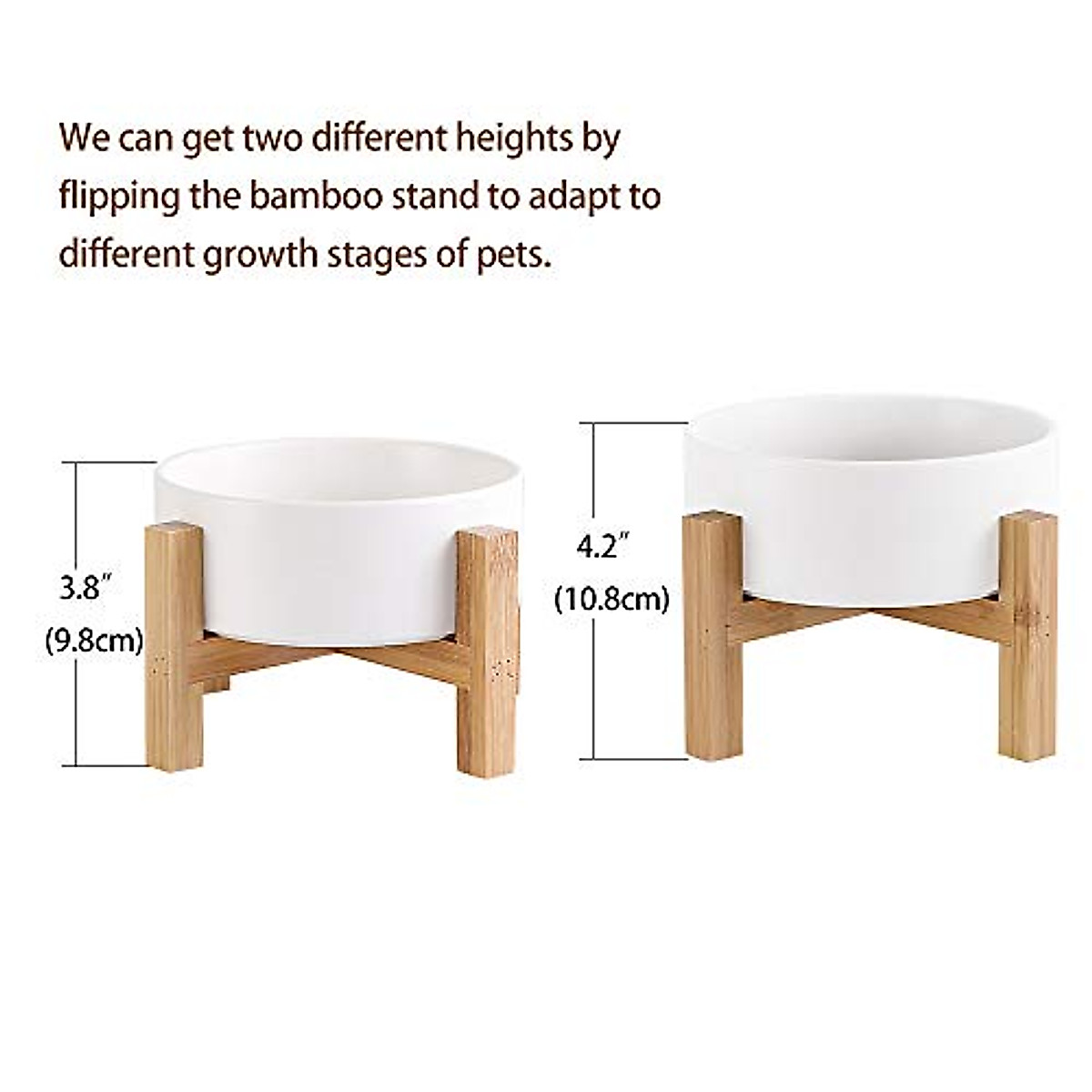 White Ceramic Elevated Raised Cat Bowls,Cat Food Dish with Stand, Raised Cat Food or Water Bowls Anti Vomiting,Pet Bowl with Anti Slip Rubber pad,Stress Free for Cats and Small Dogs（400ML/13.5OZ