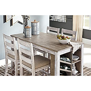 Signature Design by Ashley Skempton Farmhouse 36" Counter Height Dining Table with Storage & Wine Rack, Whitewash