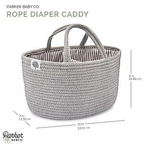 Parker Baby Rope Diaper Caddy Organizer - Nursery Storage Bin and Car Organizer for Diapers and Baby Wipes - Diaper Organizer for Baby Essentials, Baby Shower Gifts - Gray
