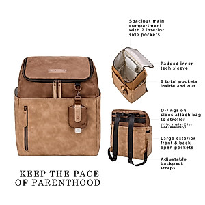 Petunia Pickle Bottom Tempo Backpack, Designed for Busy Families, Attaches to Stroller or Suitcase, Spacious Main Compartment, Brioche