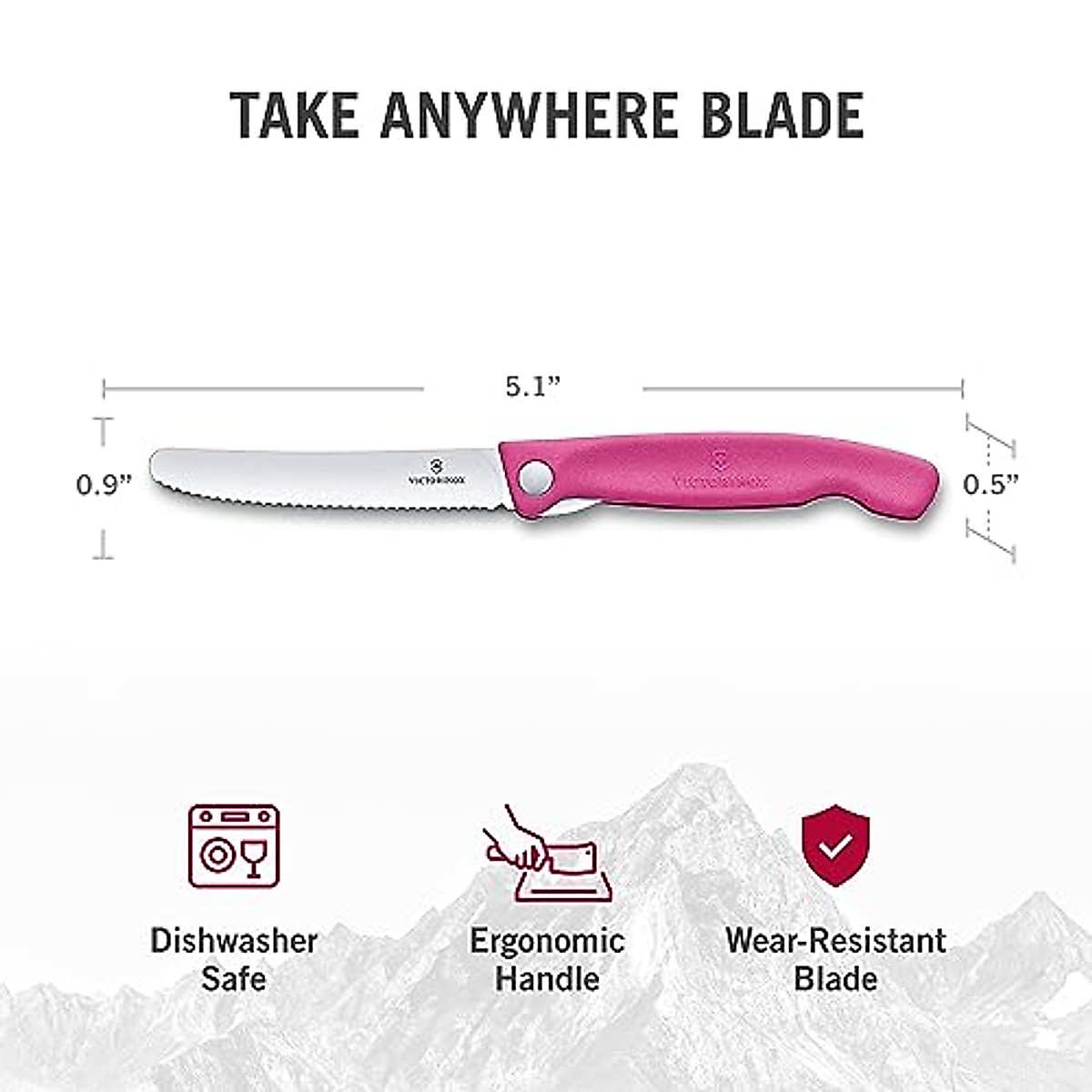 Victorinox Swiss Classic Foldable Paring Knife, Wavy Edge Pink 4.3 in