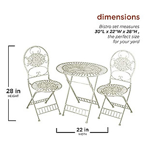 ALPINE 3-Piece Floral Bistro Outdoor Conversation Set for Patio, Yard, Garden, 28-Inch Tall, White