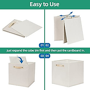 Bidtakay Large Bins Square Fabric Storage Bins 13 inch Storage Cubes Shelf Baskets Collapsible Toy Storage Box Clothes Cubby Storage Bins for Closet Organizer Office Storage Home Organization (Beige)