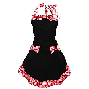 Hyzrz Women's Apron with Pockets, Black and Red