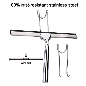 Adjaso All Purpose Stainless Steel Squeegee for Glass Shower Doors, Car Window, Home Mirrors, Bathroom Cleaner Wiper