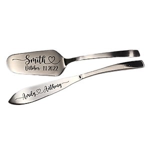 "Personalized Engraved Wedding Cake Server Set - Bridal Gift with Cake Serving"