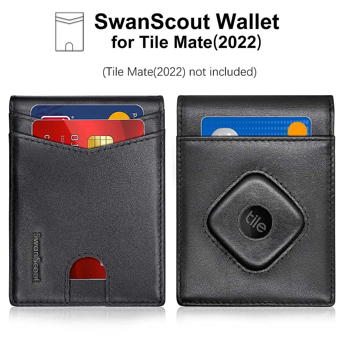 SwanScout Wallet for Tile Mate (2022), Cash Pocket Version, RFID Blocking Genuine Leather Bifold Wallet with Gift Box (Not Include Tracker)