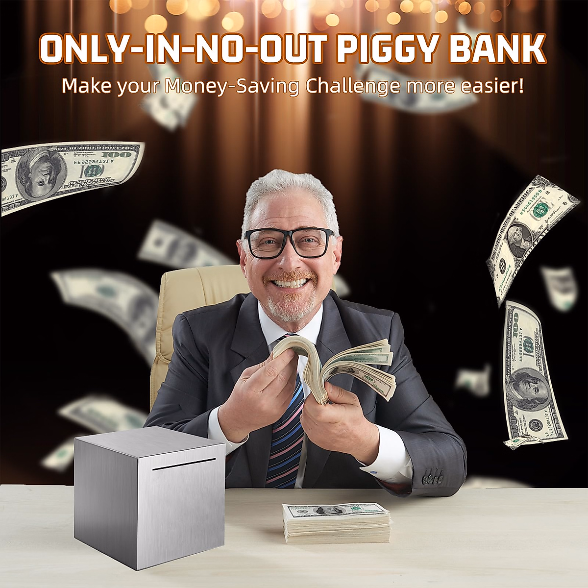 DMTINTA Steel Money Box for Real Money Piggy Bank for Adults Must Break to Open Unbreakable Metal Money Saving Box for Cash Saving Silver