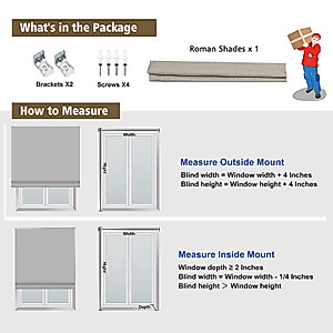 Cordless Roman Shades Window Shades, White Beige Border Custom Blackout Light Filtering Window Roman Blinds, Fabric Roman Shades for Windows, French Doors, Doors, Kitchen Windows