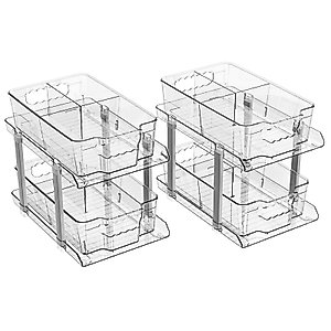 Yieach 2 Sets 9.7" Tall Under Sink Organizers And Storage,Multi-Purpose 2 Tier Under Bathroom Sink Organizer and Under Cabinet Storage,Clear Pull Out Medicine Cabinet Organizer With 8 Movable Dividers