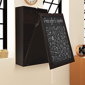 IFANNY Folding Wall Desk, Wall Mounted Fold Out Desk with Storage Shelves & Hooks, Hideaway Desk Wall Mount with Chalkboard, Floating Corner Desk for Small Spaces (Brown)