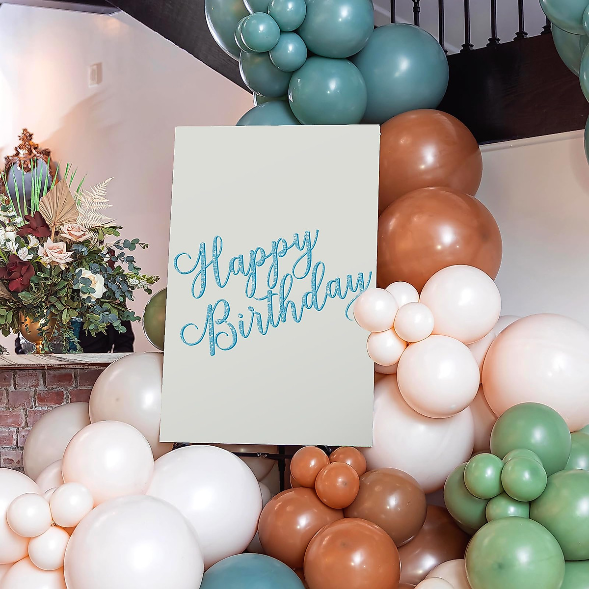 Dusty Sage Green Blue Balloons, 50Pcs Green Blue Gold Balloon, Pastel Olive Green Slate Blue Beige Metallic Gold Balloon for Women Men Boho Birthday Wedding Baby Bridal Shower Party Decorations