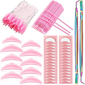 232 Pcs Lash Lift kit, 50 Lash Lift Rods Silicone Eyelash Pads 2 Eyelash Separator Tool with Separation Comb 100 Micro Swabs 50 Crystal Mascara Brushes 30 Pairs Eye Pads (Pink)