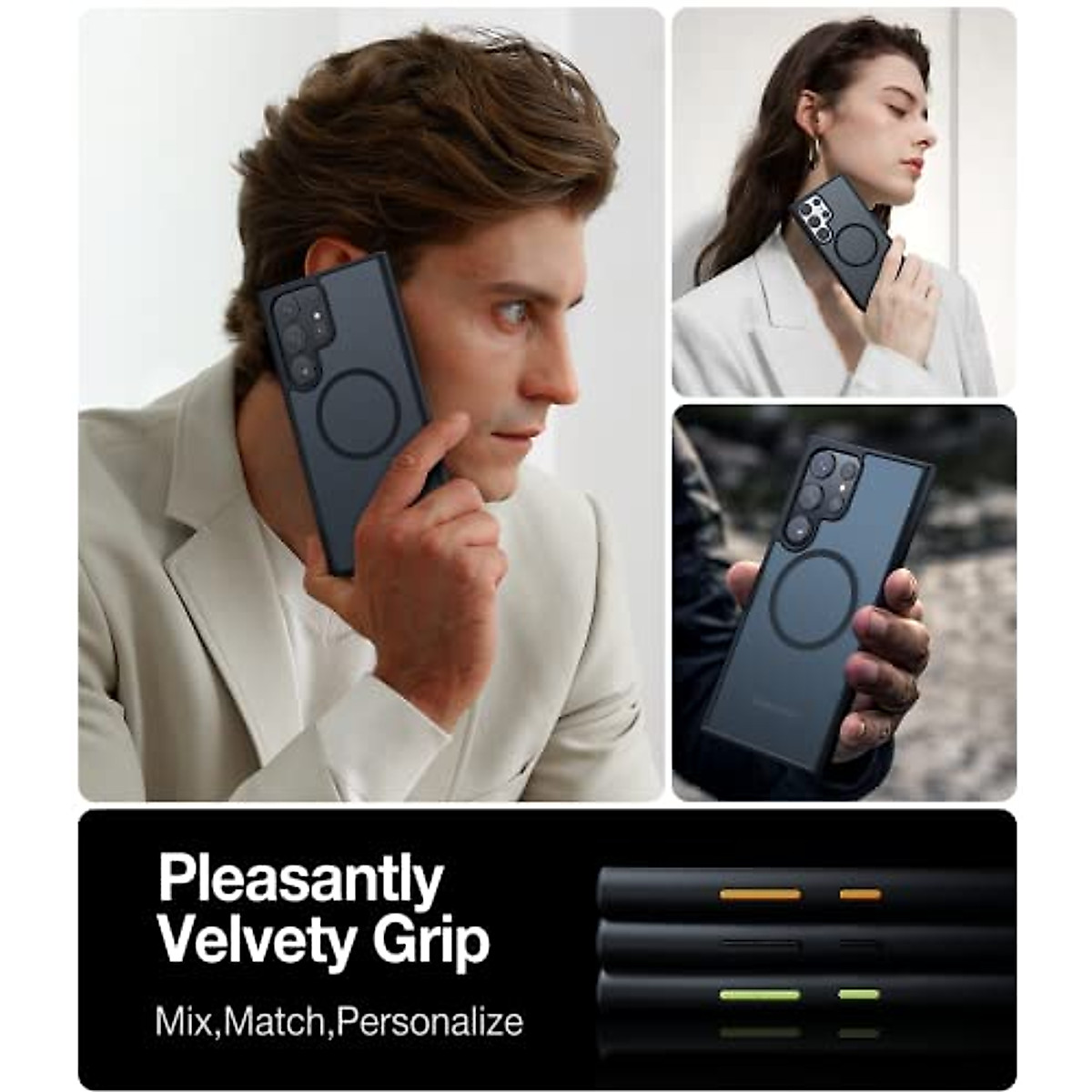 TORRAS Magnetic Guardian Designed for Samsung Galaxy S23 Ultra Case[Military Grade Drop Tested][Compatible with MagSafe] Semi-Clear Hard Back & Soft Edge case, Phantom Black