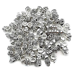 100 pcs Clasp Bail Beads Charms ,Bail Tube Beads, Loose Spacer Bead ,Bead Hanger Charm for Jewelry Making DIY Necklace Bracelet (M611)