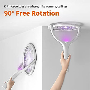Dailytop Electric Fly Swatter, Rotatable Indoor Bug Zapper Racket, USB-C Rechargeable Mosquito Killer, 3500V High-Voltage Mosquito Zapper with UV Light, Standing Base, and Wall Mount