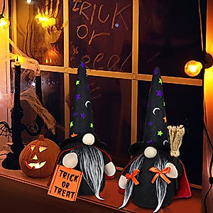 Halloween Decorations Indoor 2PCS Witch Halloween Gnomes Plush Decor, Mr & Mrs Handmade Tomte Swedish Gnome for Halloween Home Table Mantle Tiered Tray Decor, Halloween Trick or Treat Gifts