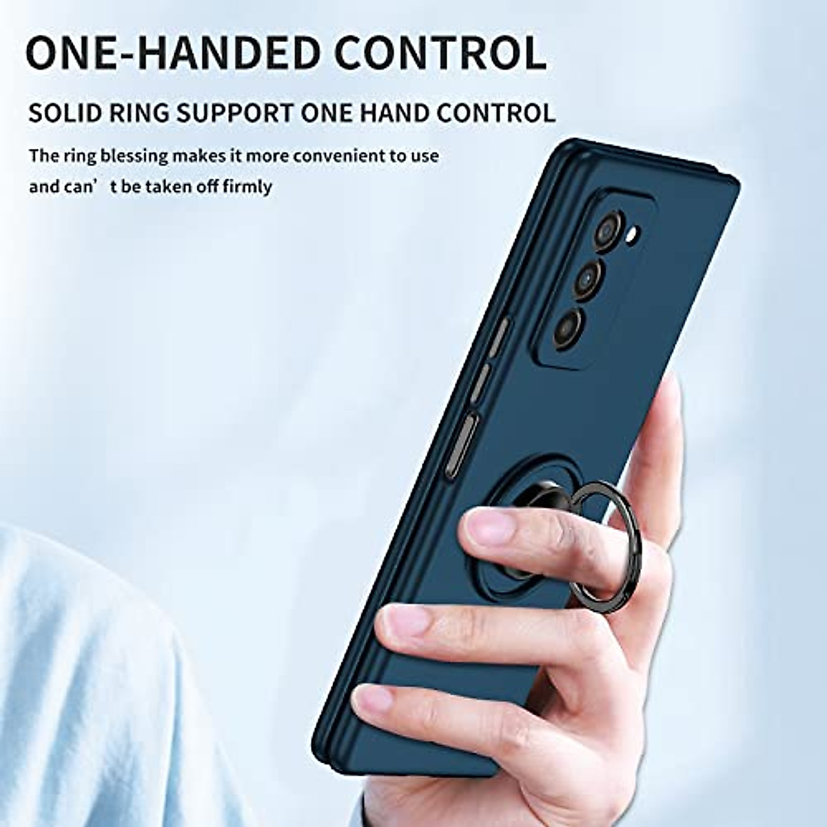 SHIEID Samsung Z Fold 2 Case, Galaxy Z Fold 2 Case with Ring, Impact Resistant Bumper, 360° Rotating Metal Ring Holder Drop Protective Cover Phone Case for Galaxy Z Fold 2 5G, Navy Blue