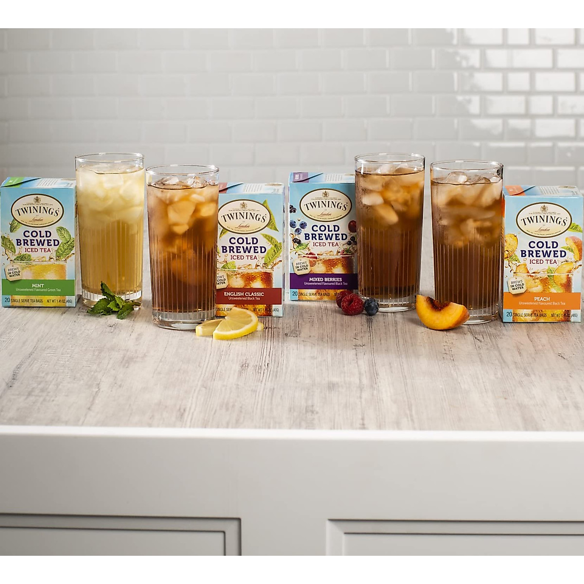Twinings Cold Brewed Iced Tea Bag Variety Sampler (Pack of 40) with By The Cup Sugar Packets