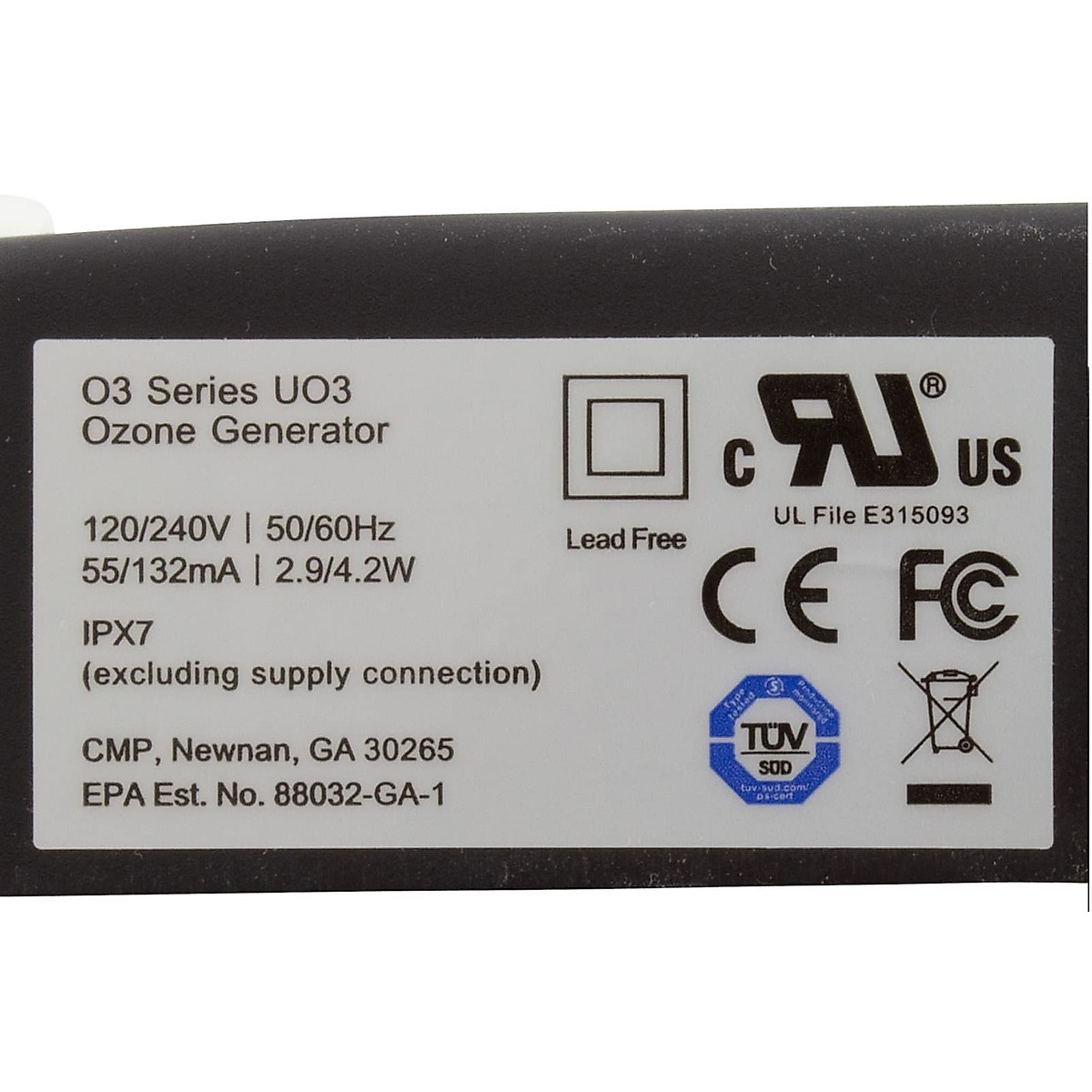 DEL Ozone 51002-002-101 UO3 115v/230v Ozonator with Parts Bag AMP Plug