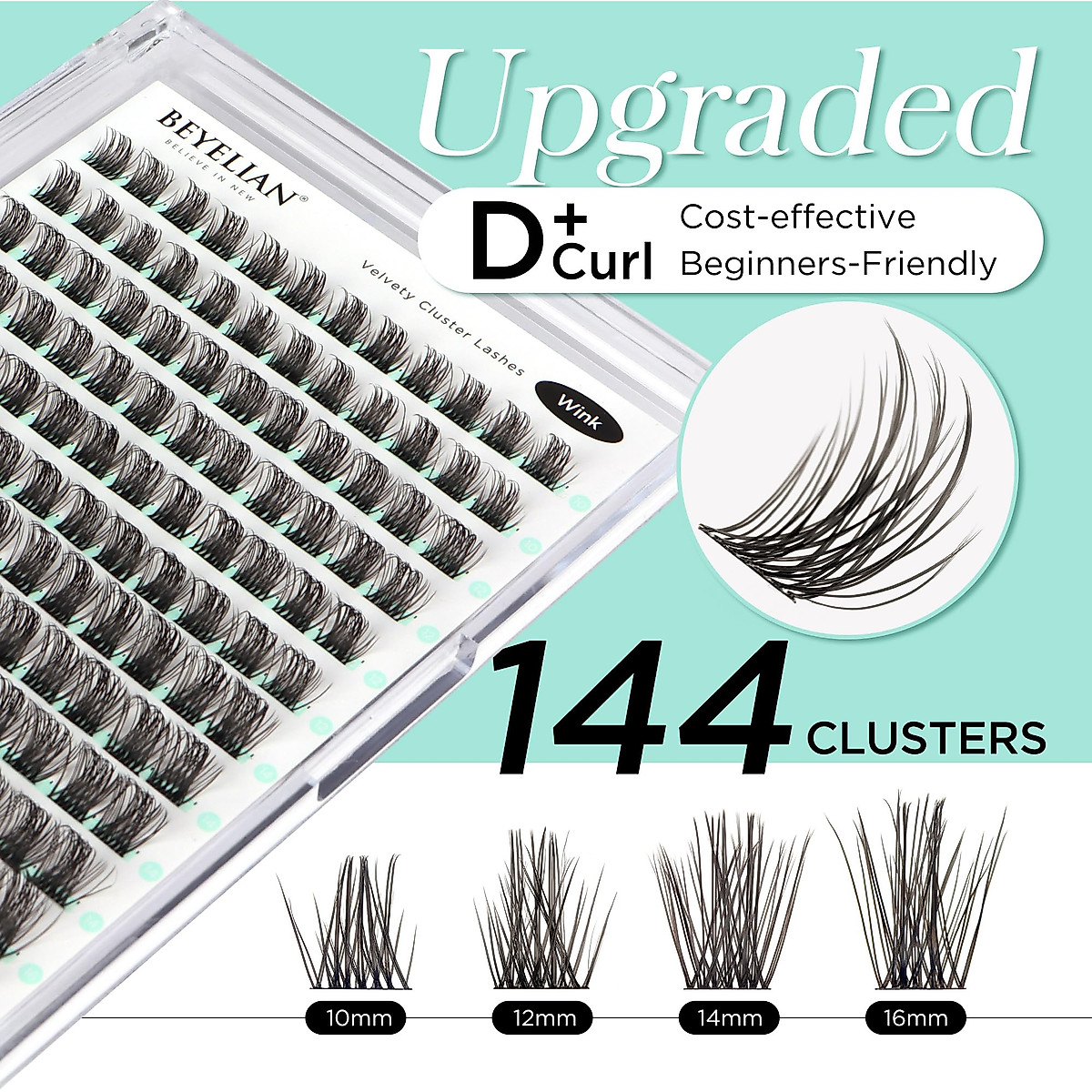 BEYELIAN Lash Clusters, 72 Pcs 10-16mm Individual Cluster Lashes False Eyelashes Extension Natural Look Reusable Glue Bonded Black Super Thin Band DIY Eyelash Extension (StyleC05 Mix Black Band)
