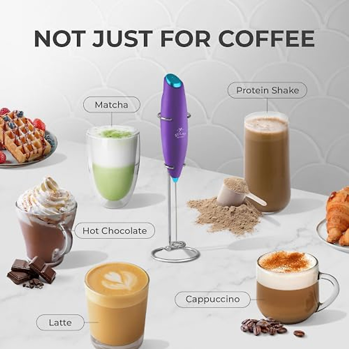 Zulay Powerful Milk Frother Handheld Foam Maker for Lattes - Whisk Drink Mixer for Coffee, Mini Foamer for Cappuccino, Frappe, Matcha, Hot Chocolate by Milk Boss (Purple/Teal)