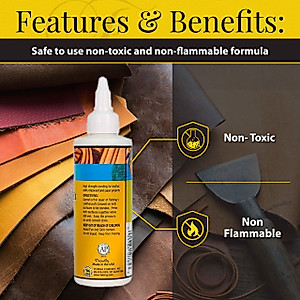 Fiebing's Leathercraft Cement - Leather Glue (4oz) - Quick Drying, High Strength, Flexible Adhesive w/Permanent Bonding for Craft or Repair for Leather Jackets, Shoes, Wallets, Furniture - Non-Toxic