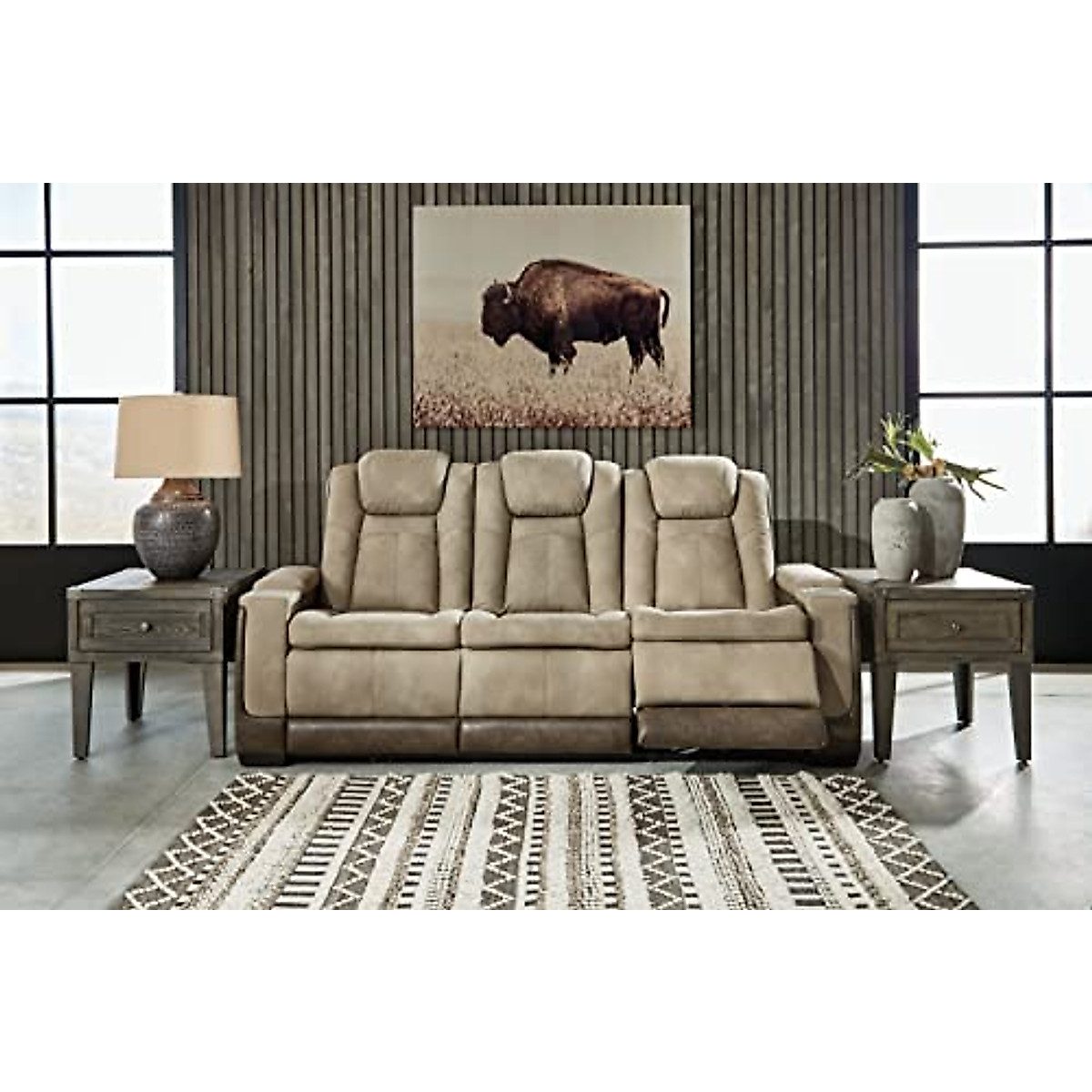 Signature Design by Ashley Next-Gen DuraPella Power Reclining Sofa with Adjustable Headrest, Sand & Next-Gen DuraPella Power Reclining Loveseat with Console & Adjustable Headrest, Sand