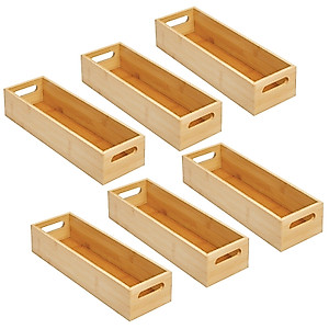 mDesign Slim Bamboo Kitchen Cabinet & Fridge Drawer Organizer Tray - Storage Bin for Cutlery, Serving Spoons, Cooking Utensils, Gadgets - 4.6 inches Wide - 6 Pack - Natural Wood Finish