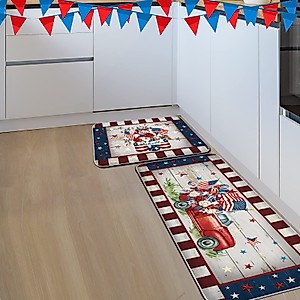 Suttmin 2 Pieces 4th of July Kitchen Rugs Patriotic Truck and Jar Mats Independence Day Rugs Memorial Day Red White Blue Floor Rug for Memorial Day Home Decor, 17 x 29 Inches, 17 x 47 Inches