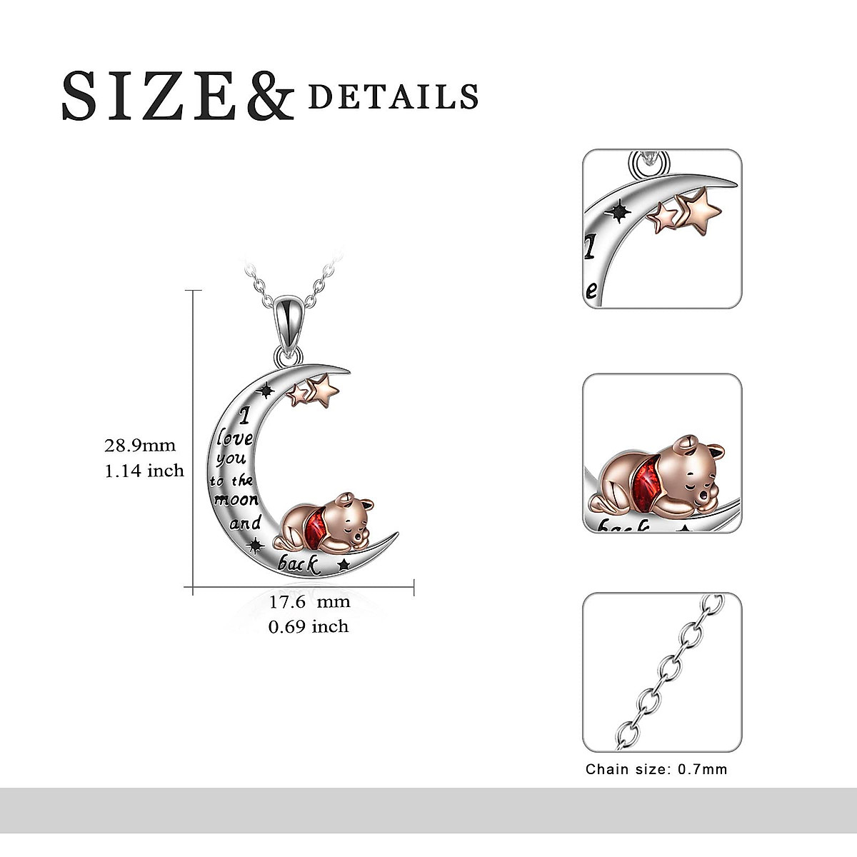 LILALO Bear Necklace Sterling Silver Moon Jewelry with I Love You To the Moon & Back Cute Animal Bear Gifts for Women Teens Birthday Christmas-Style 1