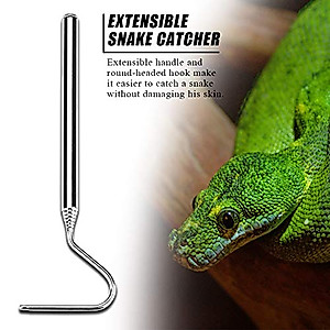 143 Lock Design Snake Tongs, Stainless Steel Extensible Telescopic Snake Reptile Catcher Capture Hook, Snake Catcher Wide Jaw Handling Tool for Corn Snake