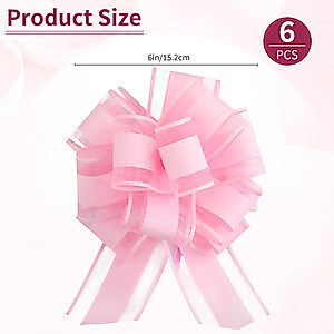 6 PCS 6 Inches Large Pull Bows Gift Wrapping Pull Bow Ribbon Pull BowsI for Christmas Wedding Baskets Valentine's Day Bows Ribbon Bow for Gift Wrapping (Pink)