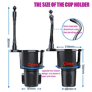 OOLYCIO 2 in 1 Cup Holder Expander Phone Mount for Car, Black, Compatible with iPhone, Samsung, iPad, Tablet, Smartphone