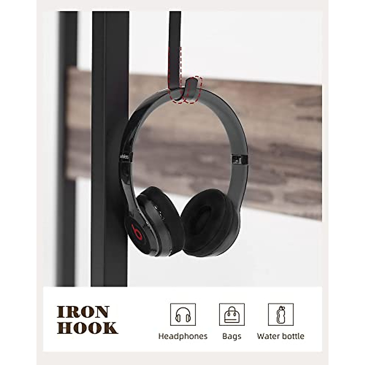 OUllUO Home Office Computer Desk, Writing Desk, Computer Table Desk,43 in Office Desk, Study Writing Table for Home Office, Simple Student Desk with Iron Headphone Hook,Metal Small Desk,Rustic Brown