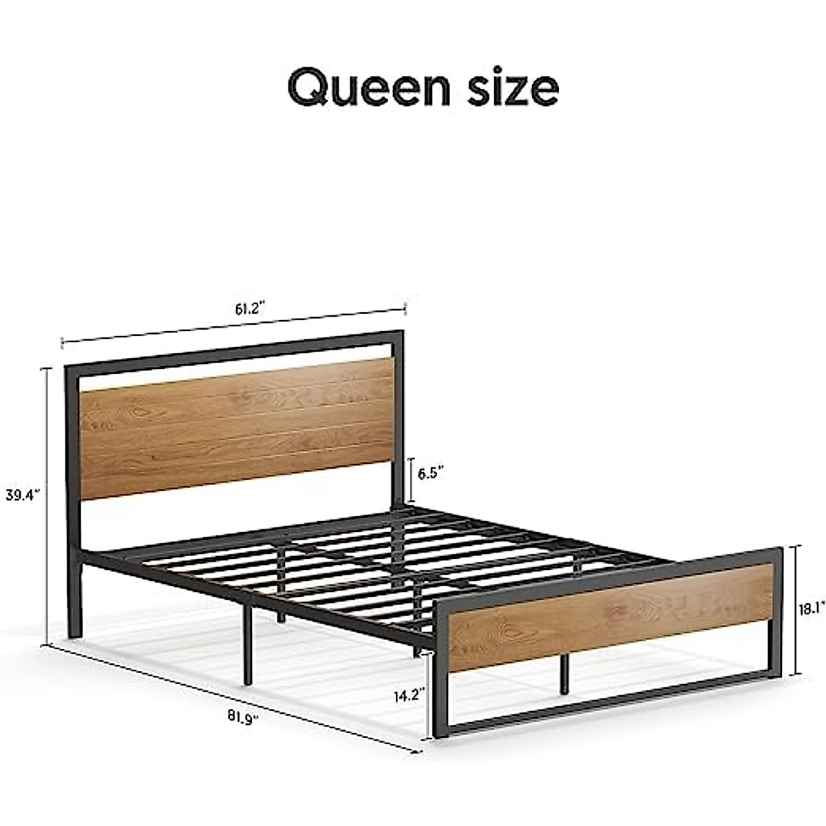 BONSOIR Queen Size Bed Frame Steady Steel Platform with Wood Headboard/Footboard (Queen Size)