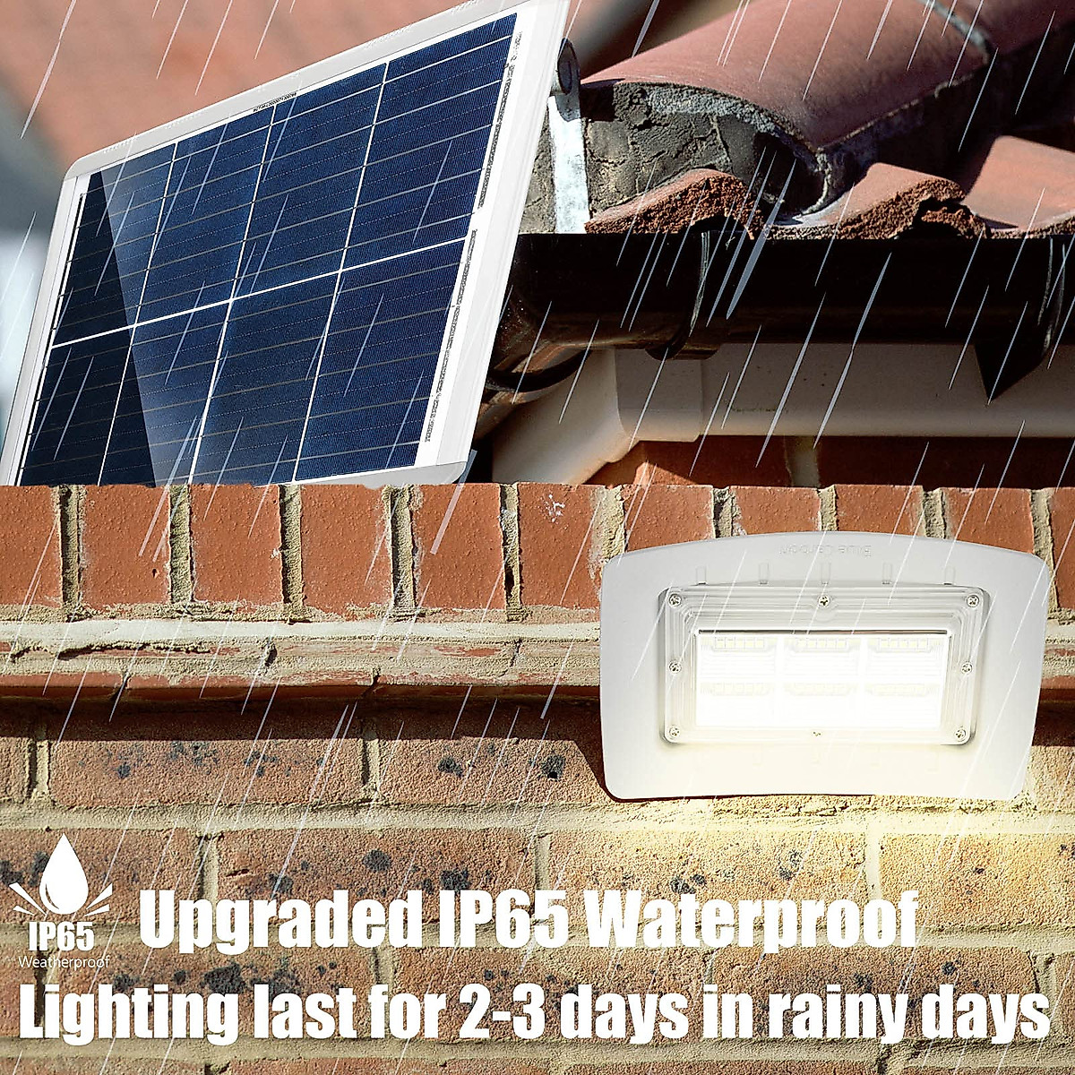 WAWUI 1000LM Solar LED Flood Lights Outdoor, Light Sensor IP65 Waterproof Solar Security Flood Lights 6000K Wired Solar Spot Lights for Outside, Yard, Garage, Garden, Patio, Pool