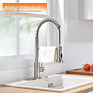 OWOFAN Kitchen Faucet with Pull Down Sprayer Brushed Nickel Stainless Steel Single Handle Pull Out Spring Sink Faucets 1 Hole Or 3 Hole Dual Function for Farmhouse Camper Laundry Utility Rv Wet Bar