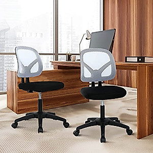 Home Office Chair Ergonomic Desk Chair, Mesh Computer Chair with Wheels, Armless Low-Back Task Chair,Executive Rolling Swivel Adjustable Desk Chair for Adults Women Girls(White)