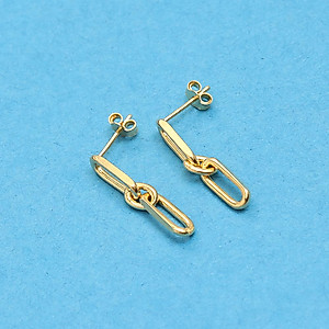 LeCalla Sterling Silver Jewelry Italian Paperclip Link Drop Liner Stud Earrings for Women Teen 25MM