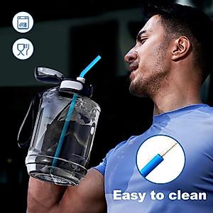 WALFOS 14.5 inch Extra Long Reusable Silicone Straws, Big Sizes Flexible Bendable Straws for 1/Half Gallon Large Water Bottles, 128 75 64 40 OZ Tumbler with Cleaning Brush (6-Pack)