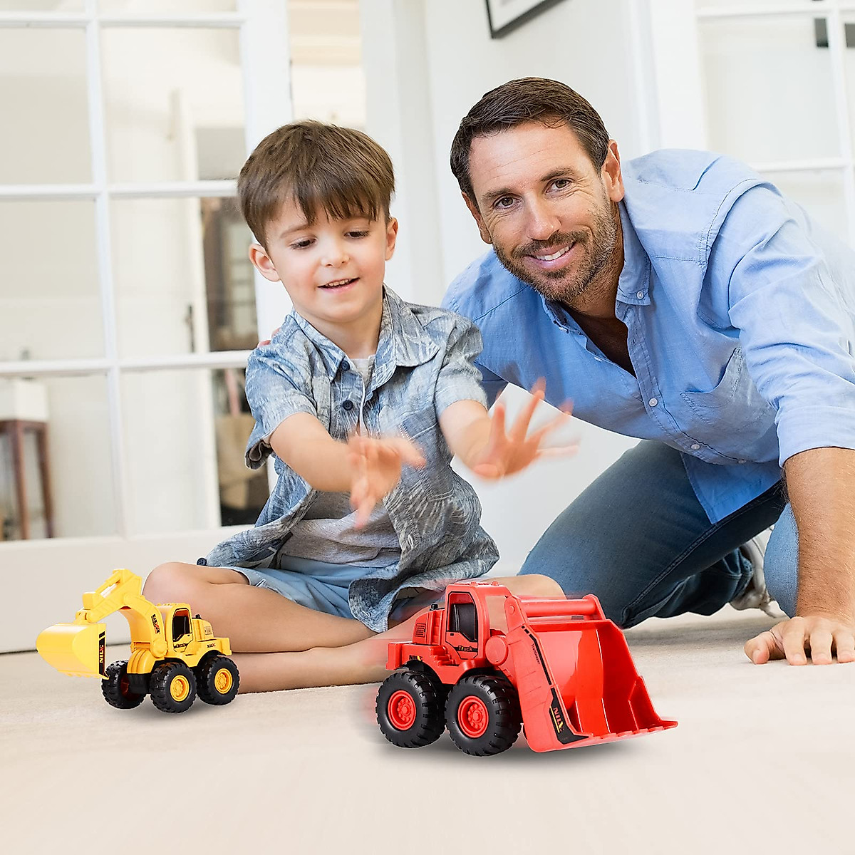 Construction Toys, Friction Powered Excavator Loader Truck Vehicles, Beach Sand Sandbox Toys for 3, 4, 5 Years Old Boys Kids Girls (2 Pack)