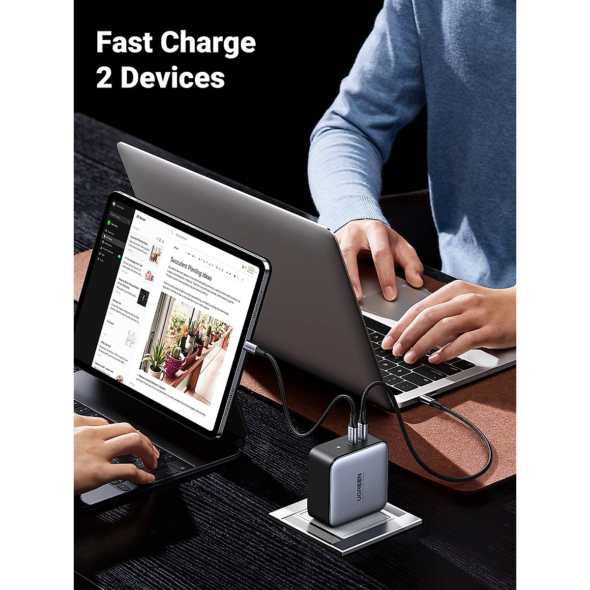 UGREEN 100W USB C Wall Charger, Nexode 2-Port GaN Foldable Fast Charger Block Compatible with MacBook Pro/Air, iPad Pro, iPhone 14 Pro, Dell XPS, Chromebook, Samsung Galaxy S23 Ultra, Pixel 7 Pro