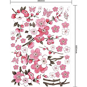 SWORNA Nature Series Branch Pink Flowers & Butterfly Removable Vinyl Mural Wall Art Decor Home Stickers Decals Bedroom/Hallway/Sitting/Living Room/Kids Nursery (29.5’’H X 65’’W, Brown & Pink,X-L)
