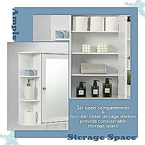 GLACER Bathroom Mirror Cabinet, Modern Wall Cabinet with Mirror, Medicine Cabinet with Mirror, Ideal for Bathroom, Dressing Room or Living Room, 26 x 6.5 x 25 inches (White)