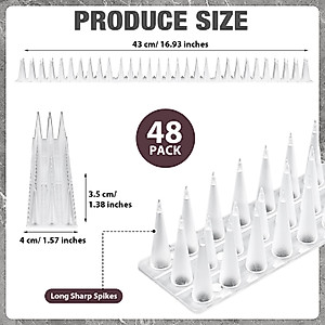 Geetery 48 Pack Bird Spikes Bulk Transparent Plastic Bird Spikes for Small Birds Squirrel Pigeon Spikes Bird Spikes for Animal Outdoor, Fence Spikes for Garden Wall Railing Roof