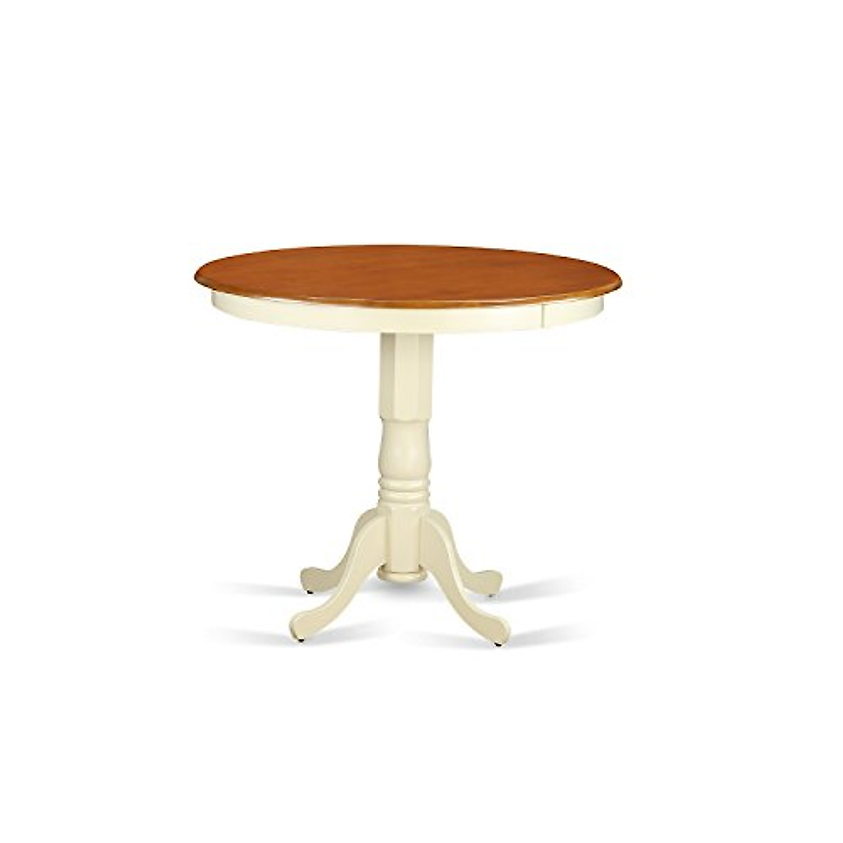 East West Furniture JAVN5-WHI-W 5 Piece Counter Height Dining Set Includes a Round Dining Table with Pedestal and 4 Kitchen Chairs, 36x36 Inch, Buttermilk & Cherry