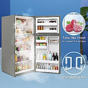 SMETA Refrigerator with Freezer Top 18 Cu. Ft Garage Refrigerators 30" Top Mount Full Size Stainless Steel for Kitchen Fridge, Frost Free Double Door Upright Freezer Led Light, Garage Ready