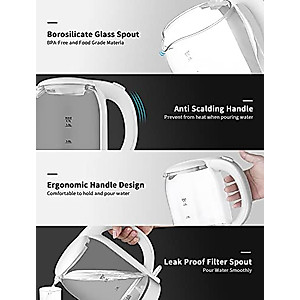 Electric Kettle, Gevi 1.7L Glass Tea Kettle - Water Boiler with LED Light Glass Kettle Electric (BPA Free) with Auto Shut-off & Boil-dry Protection - 1500W Cordless Electric Kettle, White