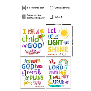 Bible Verse Wall Art - Scripture Wall Art - Christian Wall Art for Kids, Boys, Girls Bedroom - Religious Gifts for Kids - Aesthetic Wall Collage Kit - God Wall Decor - Positive Inspirational Quotes